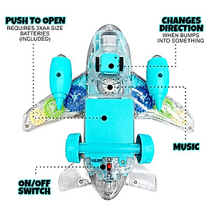 ArtCreativity Light-Up Transparent Airplane Toy for Toddlers 1-3, Fun Bump-and-Go Plane Toy for Kids 3-5, with Colorful Moving Gears, Music, and LED Effects - Perfect Airplane Gift for Boys and Girls