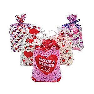 Fun Express Valentine Cello Bag Assortment (60 pieces) Valentine's Day Party Supplies, Cellophane Bags, Classroom Party Supplies