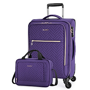 BAGSMART Carry On Luggage 20 Inch, Expandable Suitcase, Luggage with Duffel Airline Approved Rolling Softside Lightweight Suitcases with Front Pocket for Women Men, Carry-On Purple