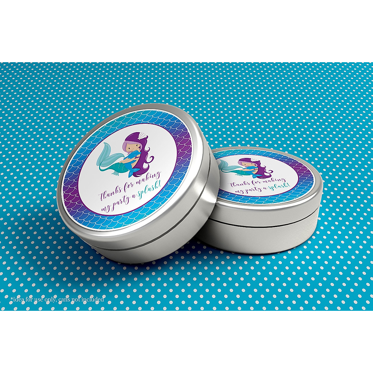 Mermaid Thank You Birthday Party Sticker Labels, 40 2" Party Circle Stickers by AmandaCreation, Great for Party Favors, Envelope Seals & Goodie Bags, Mermaid with Light Complexion