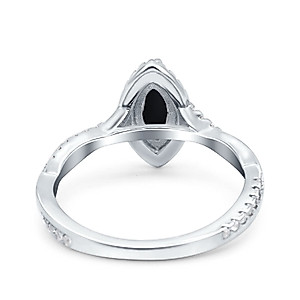 Simulated Black Cubic Zirconia Size-9 Infinity Twist Halo Marquise Art Deco Vintage Engagement Wedding Bridal Ring Simulated CZ 925 Sterling Silver