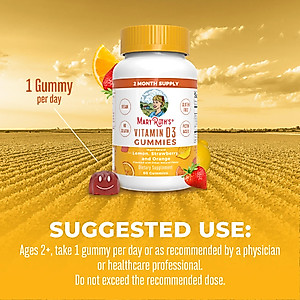 MaryRuth Organics Vitamin D3 Gummies, 2 Month Supply, Adults & Kids Gummies, Immune Support Supplement, Vitamin D3 1000IU for Bone Health & Muscle Function, Vegan, Non-GMO, Gluten Free, 60 Count