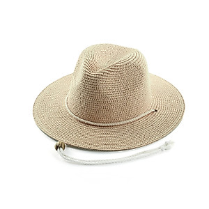 Koreshion Women Straw Panama Hat Summer Wide Brim Fedora Cap Beach Sun Hats UV UPF50+ Beige