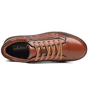 Arkbird Men's Fashion Casual Sneaker Shoes - Embossed Yellow Brown Leather Comfortable Daily Walking Shoe for Men