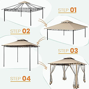 Tooluck Patio Gazebo with Mosquito Netting Outdoor Gazebo 10 Ft x 10 Ft Canopy Tent Double Roof Tops for Party, Backyard, Patio Lawn and Garden