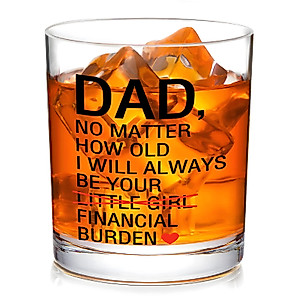 DAZLUTE Funny Whiskey Glass Gifts for Dad, Father’s Day Gifts Birthday Present Christmas Gifts for Dad Father Papa Daddy, Father Gifts Dad Gifts from Daughter, 10Oz Old Fashioned Glass