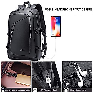 DYJ Vegan Leather Laptop Backpack for Women&Men, Faux Leather Vintage School Students Bookbag Weekend Travel Daypack with USB Charging Port Fit 15.6 Inch Laptops