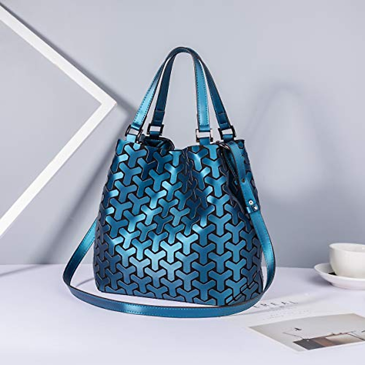 Geometric Luminous Purses and Handbags Holographic Reflective Crossbody Bag Wallet Flash Rainbow Tote Blue