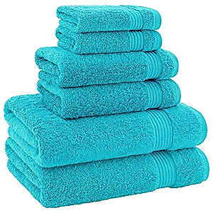 2 Washcloths, 2 Hand Towels, 2 Bath Towels, Soft & Absorbent 600 GSM Premium Hotel & Spa Quality 6 Piece Genuine Turkish Cotton Bathroom Towel Set, Aqua Blue (6 Piece Turkish Towel Set, Aqua Blue)