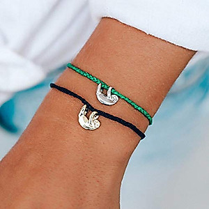 Pura Vida Silver Sloth Charity Wildlife Bracelet - 100% Waterproof, Adjustable Band - Coated Charm, Green