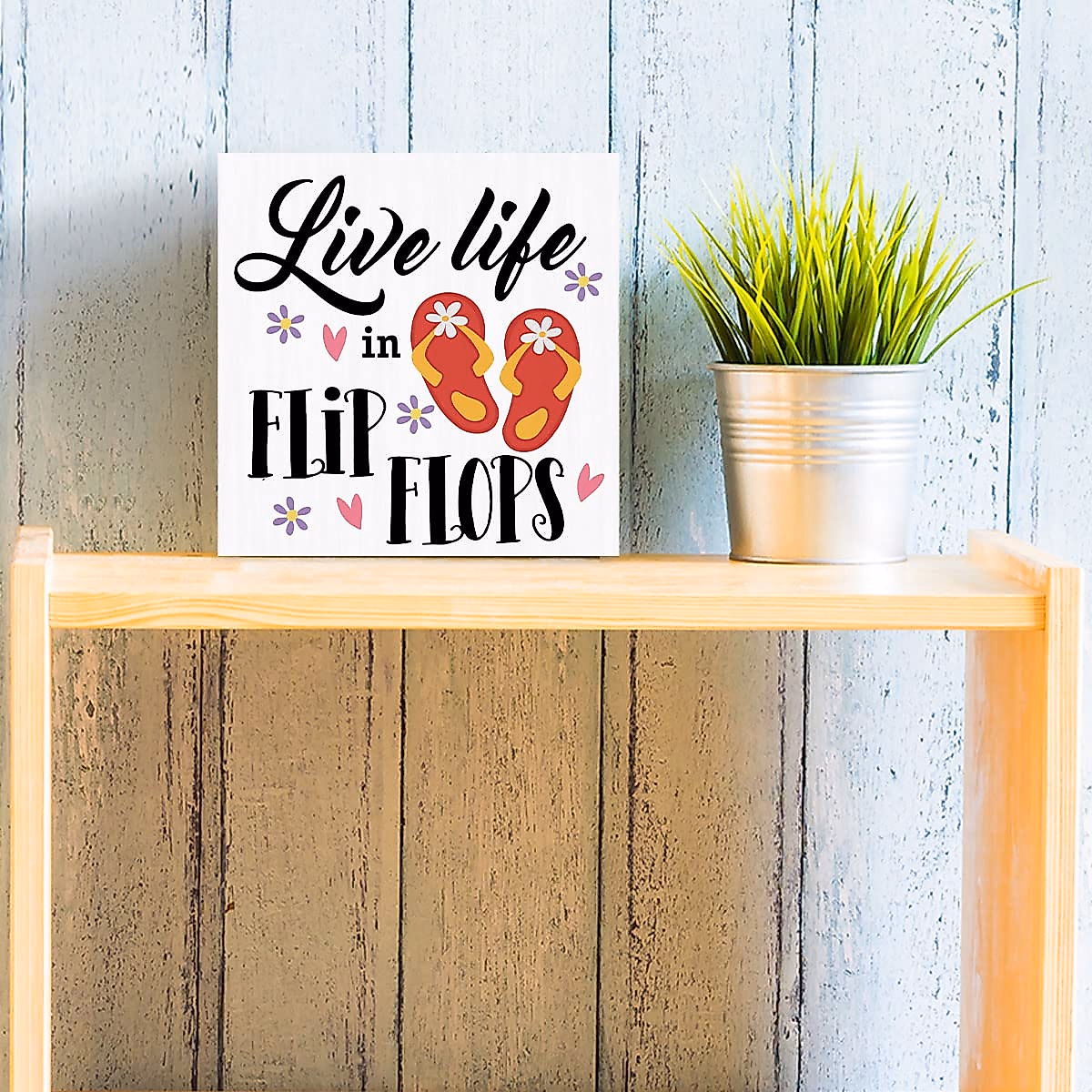 Wooden Box Sign Desk Decor for Table Shelf House Living Room Bedroom Bar Summer Outdoor Wall Decoration Rustic Farmhouse Style Funny Beach Sign Summer Vacation Beach Decor Beach Gifts