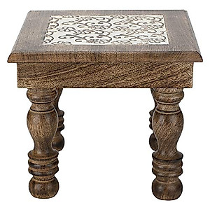SAVON Wooden Step Stool Small Footstool footrest Table White Flowers