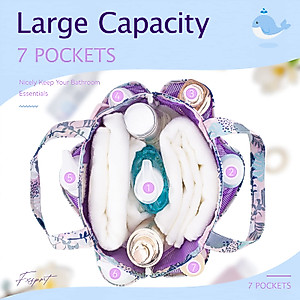 Fypxd Pretty Mesh Shower Caddy Portable for College Dorm Room Essentials,Durable Mesh Beach bag with Multiple Pocket Large Capacity,Shower Travel tole Bag for Beach,Swimming,Gym (Purple)