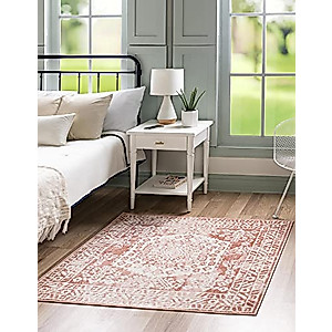 Unique Loom Oxford Collection Area Rug - Sheldonian (4' Square, Pink/Ivory)