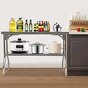 Fetcoi Folding Commercial Worktable Workstation, Stainless Steel Table for Prep & Work, 48 x 25 x 33.5 Inch Heavy Duty Folding Table Work Table for Kitchen Restaurant, 1100 lbs Load