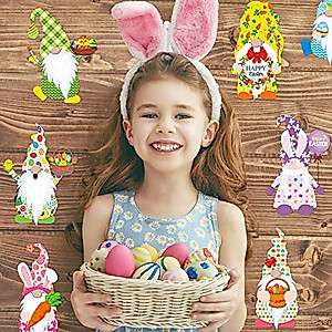 40 Pieces Funny Easter Gnomes Cutouts Stickers Easter Classroom Decoration Cutouts with Glue Point Dots for School Home Office Party Favors Bulletin Board Ornament Holiday Supplies, 8 Designs