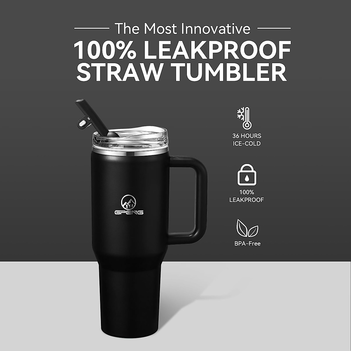 Gpeng 30/40/50 oz Tumbler with Handle, Water Bottles with Straw Lid, Insulated Stainless Steel Travel Mug Cup Holder Friendly, Keep Drinks Cold or Hot for Hours