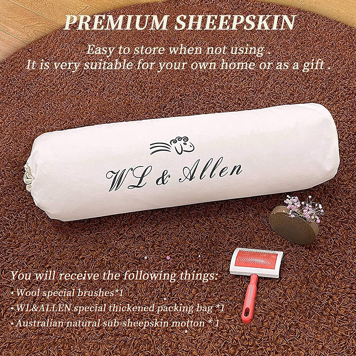 WL&ALLEN Large Sheepskin Rug Genuine Thick and Lush 3 Inch Pile，Luxury Australian Pelts |Large Sheepskin Wool Area Rugs (Large Single Pelt 2'6" x 3'7"，Ivory White)