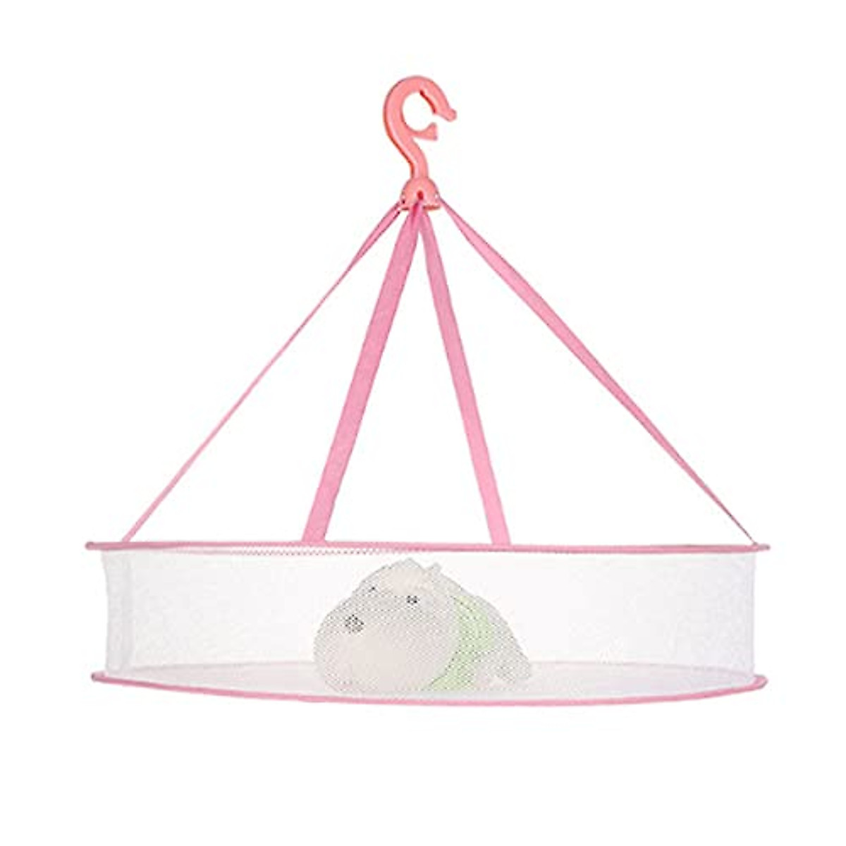 Qtopun Foldable Hanging Mesh Dryer, Single-Layer Sweater Drying Rack Flat Clothes Drying Net Laundry Mesh Rack for Underwear Lingerie Toy Herb — Pink