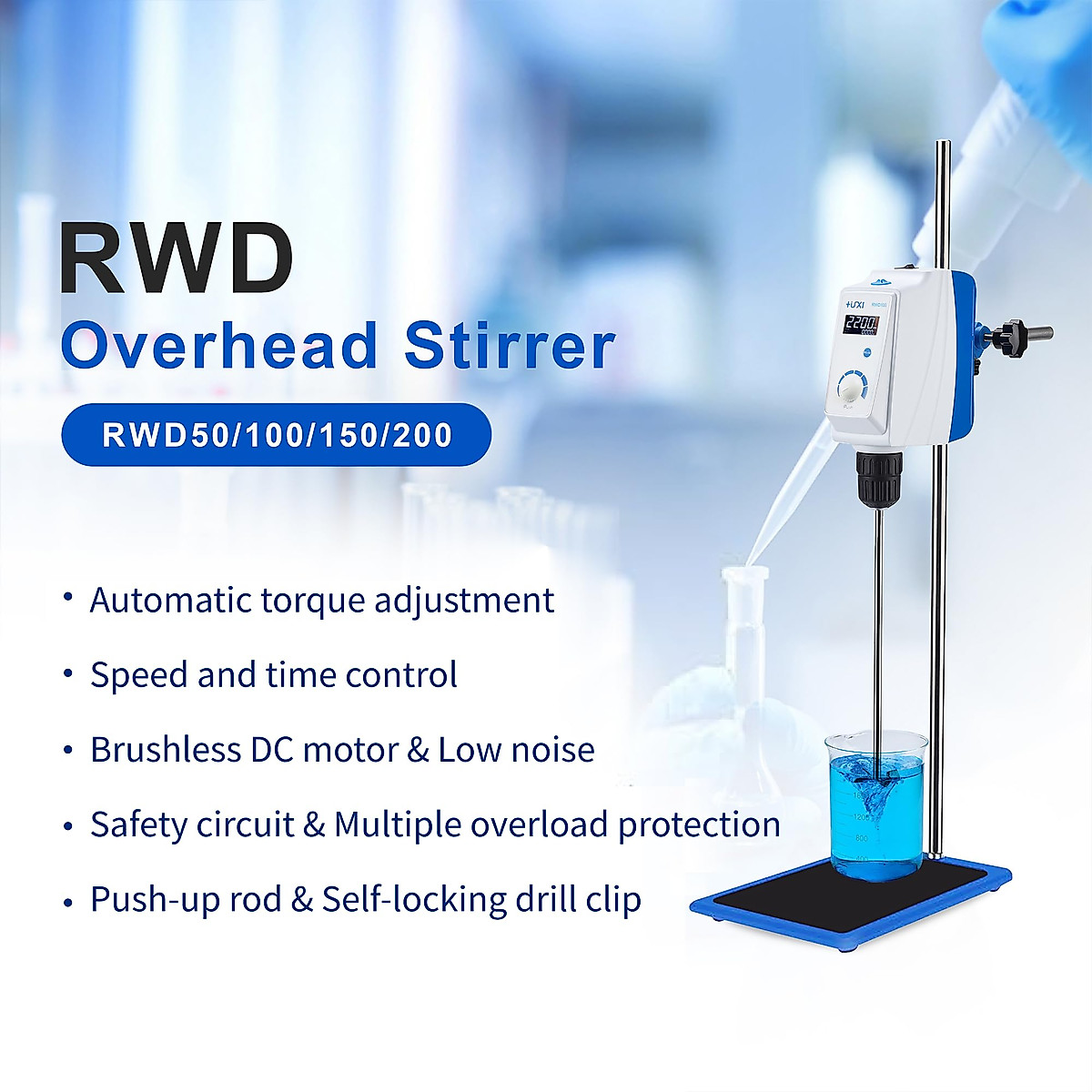 +UXI Overhead Stirrer 40L LCD Digital Labotary Lab Stirrers Mixer Time and Speed Adjustable 30-2200rpm Max.100L Max.100000mpa.s Industrial Stirrer Mixer Homogenizer Grinder 110V 20/40/60/100L