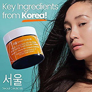 SeoulCeuticals Korean Skin Care 97.5% Snail Mucin Repair Cream - Korean Moisturizer Day Night Cream Snail Mucin Extract - All In One Recovery Power For The Most Effective K Beauty Routine 2oz