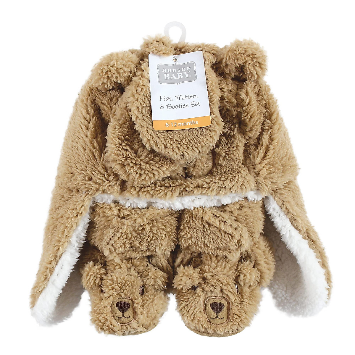 Hudson Baby Unisex Baby Trapper Hat, Mitten and Bootie Set, Tan Bear, 6-12 Months