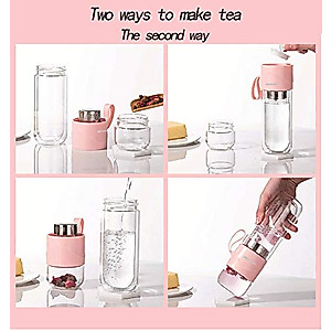 Glass Tea Bottle Double Layer Glass Tea Infuser,14 oz Travel Mug with Strainer Tea Bottle for Loose Leaf Tea, Tea Cup with Stainless Steel Mesh Filter, Portable Glass Water Bottle (White)…