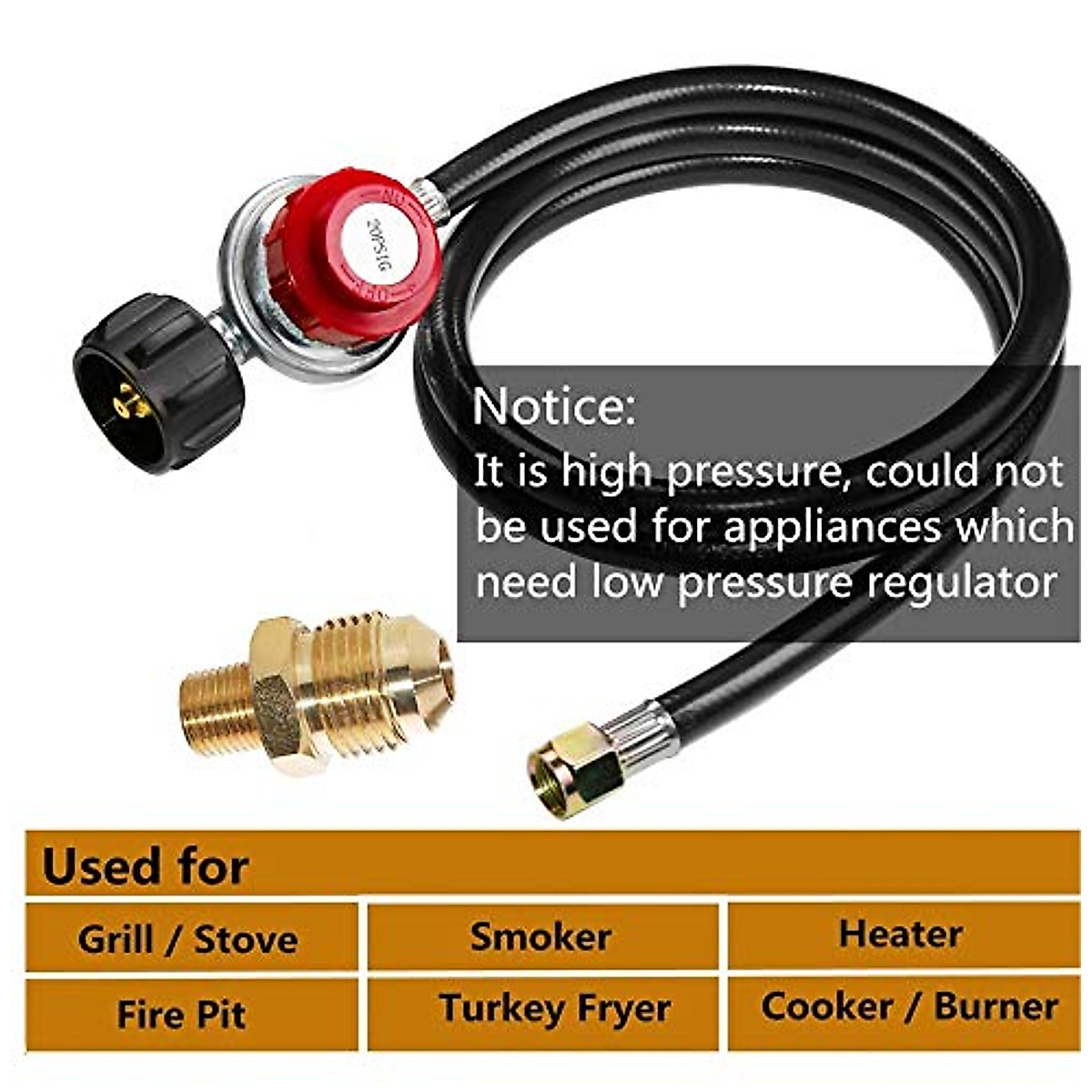 5 feet 0-20 PSI Adjustable High Pressure Propane Regulator with Hose, LP Gas Grill Regulator Hose with 1/8 MNPT Pipe Fitting for QCC1 Tank,Fits for Grill,Burner,Turkey Fryer,Cooker,Firepit and More