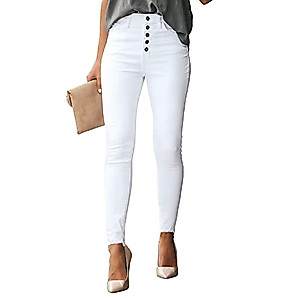 POTILI Women's High Waisted Jeans for Women Distressed Ripped Jeans Butt Lifting Skinny Stretch Denim Pants White Size 14