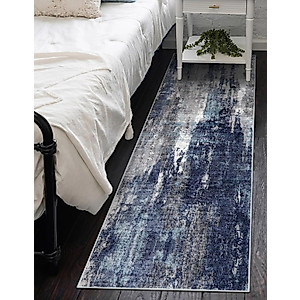 Uphome Washable Runner Rug, 2x6 Abstract Bathroom Runner Rug, Blue Soft Non-Slip Hallway Rug, Modern Neutral Aesthetic Indoor Rug for Kitchen Bedroom Porch