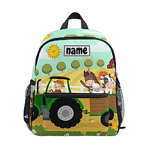 Glaphy Custom Kid's Name Backpack, Farm Animals Cow Horse Cartoon Toddler Backpack for Daycare Travel, Personalized Name Preschool Bookbags for Boys Girls