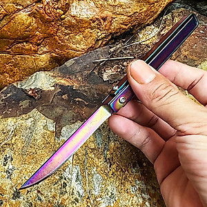 WILD TACTICAL Survival Folding Pocket Knife, MINI Hunting Camping Knife, Multi-Color Titanium Steel Safety Fold Handle Design, good for Outdoor Hiking Fishing