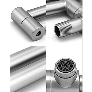 QWORK Stainless Steel Wall Mount Pot Filler Faucet - 1/2"-14 NPT Thread, Commercial Kitchen Sink Faucet with Foldable Stretchable Double Handles and Single Hole Configuration