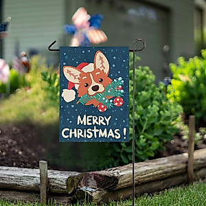 ALAZA Merry Christmas Cute Corgi Dog Burlap Garden Flag Home Banners, Double Sided Welcome Farmhouse Outdoor Yard Decorative Flag 12 x 18 inch