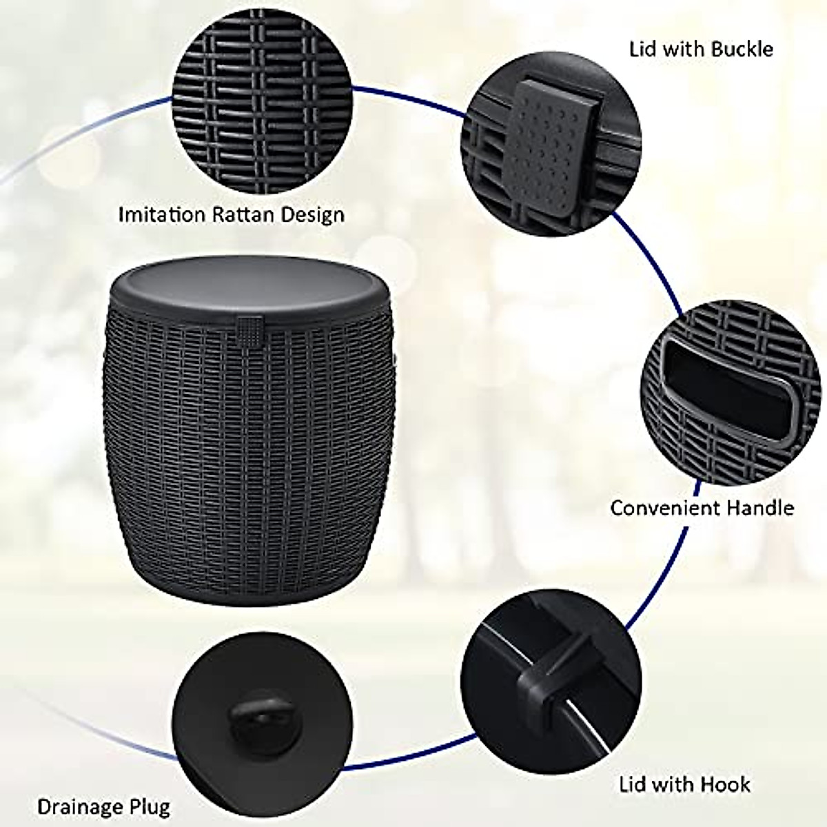 Giantex 9.5 Gallon Ice Cooler, Wicker Round Ice Chest, Outdoor Beer Wine Ice Bucket, Top Lid Side Handles Drainage Plug, Weather-resistant Patio Cool Bar Table for Cocktail Party Poolside Deck (Black)