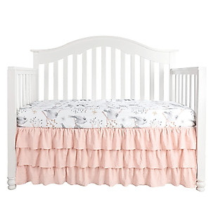 Sahaler Nursery Crib Bedding Set for Baby Girls & Boys Baby Minky Blanket, Crib SheetDust Ruffle -3 Pieces Set, Grey Watercolor Birds