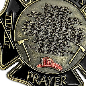 ASmileIndeep Firefighter Challenge Coin Gift Thin Red Line Maltese Cross Fireman Prayer Coin