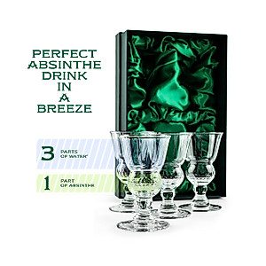 Vintage Crystal Absinthe, Sambuca, Raki, Pastis, Ouzo Glasses | Set of 4 | Short Stemmed 6.5 oz Goblets with Bubble Reservoir for Drinking Green Fairy | Handblown Small Wine Bistro Glassware
