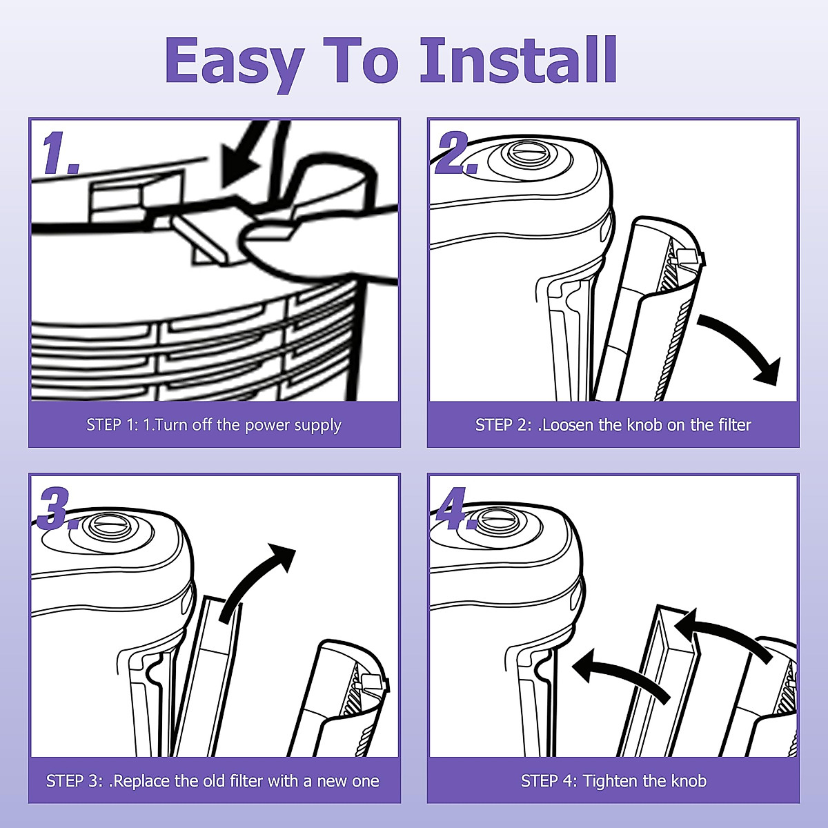 FLT4850PT HEPA Filter B Replacement Compatible with AC4825 AC4300 AC4800 AC4900 AC4850, 4 True HEPA Filters & 8 Activated Carbon Pre-Filters, Pet Pure Version, Purple