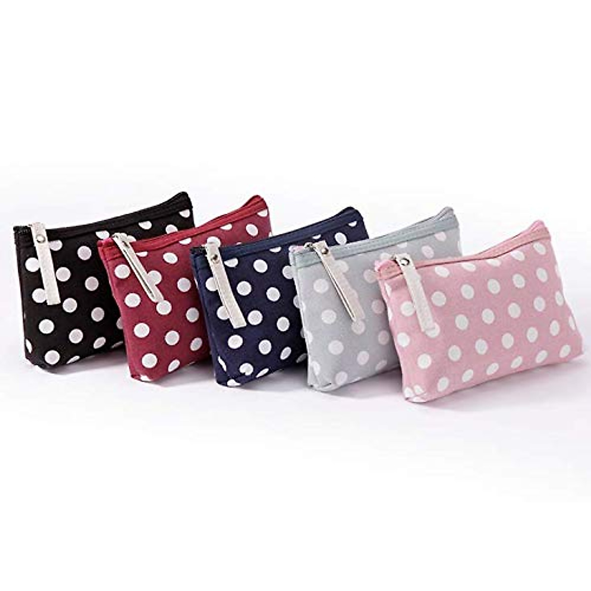 HappyDaily Pack of 5 Fashion Design Muliti-Functional Bag Makeup Bag Cosmetic Pouch Travel Toiletry Carrying Purse (Polka Dot(Pink/Red/Sky Blue/Dark Blue/Black))