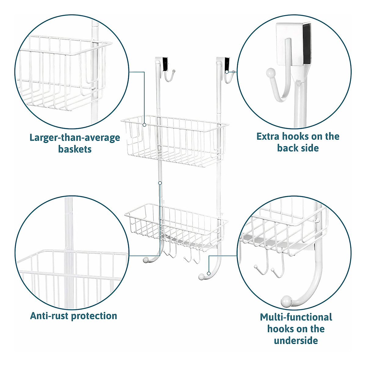 smartpeas Hanging Shower Shelf In White – 3 X Shower Shelf Levels – 85,5 X 30 X 11 Cm – Stainless Steel – Shower Caddy With No Drilling Required + 2 Stainless Steel Adhesive Hooks!