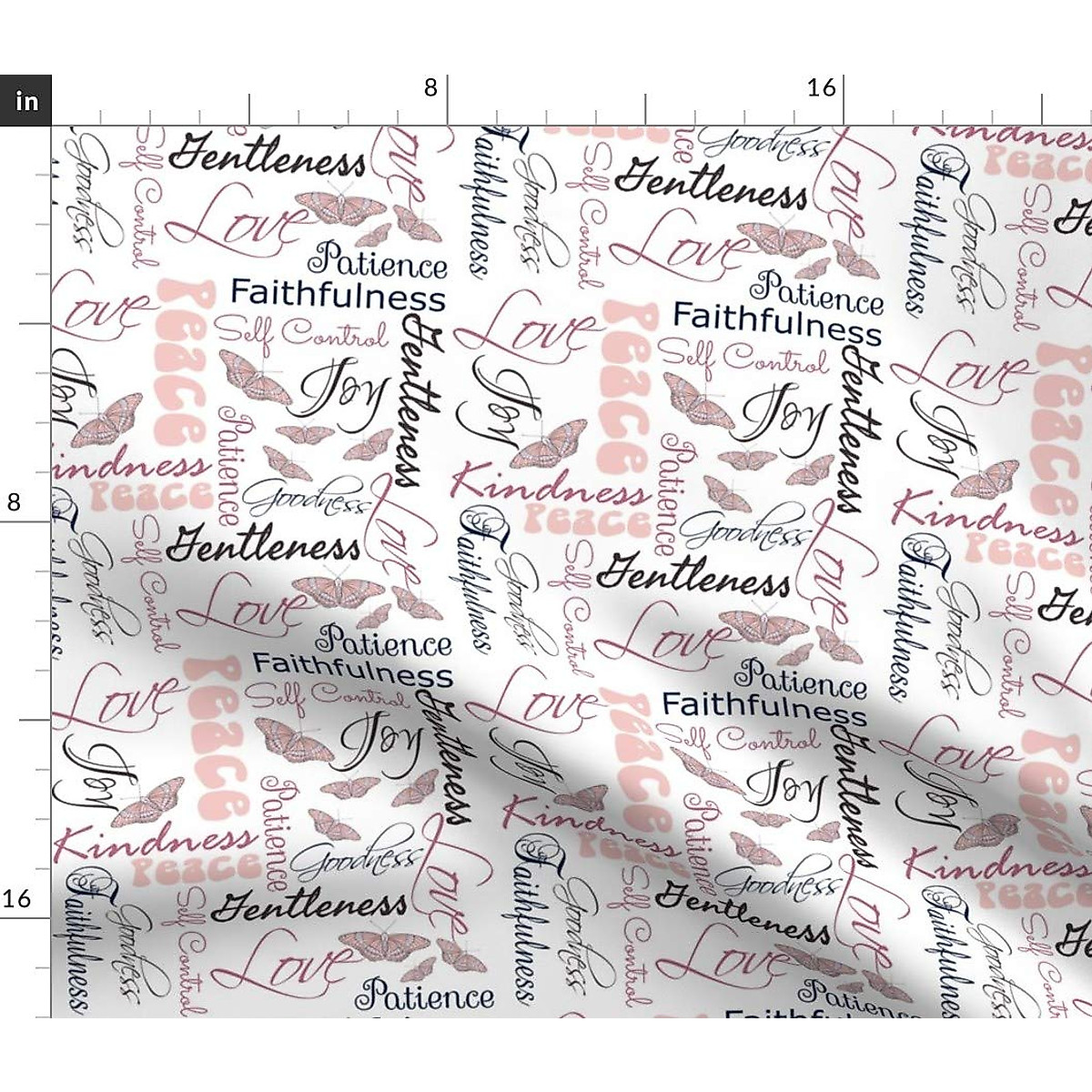 Spoonflower Fabric - Fruit Butterflies Pink White Christian Love Peace Butterfly Scripture Printed on Petal Signature Cotton Fabric by The Yard - Sewing Quilting Apparel Crafts Decor