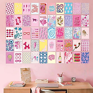 YZEASYPINK 120 Pcs Preppy Wall Collage Kit Aesthetic Pictures,Trendy Pink Photo Collage Kit,Preppy Room Decor Aesthetic,Preppy Things for Teen Girls,Cute Posters for posters for room aesthetic