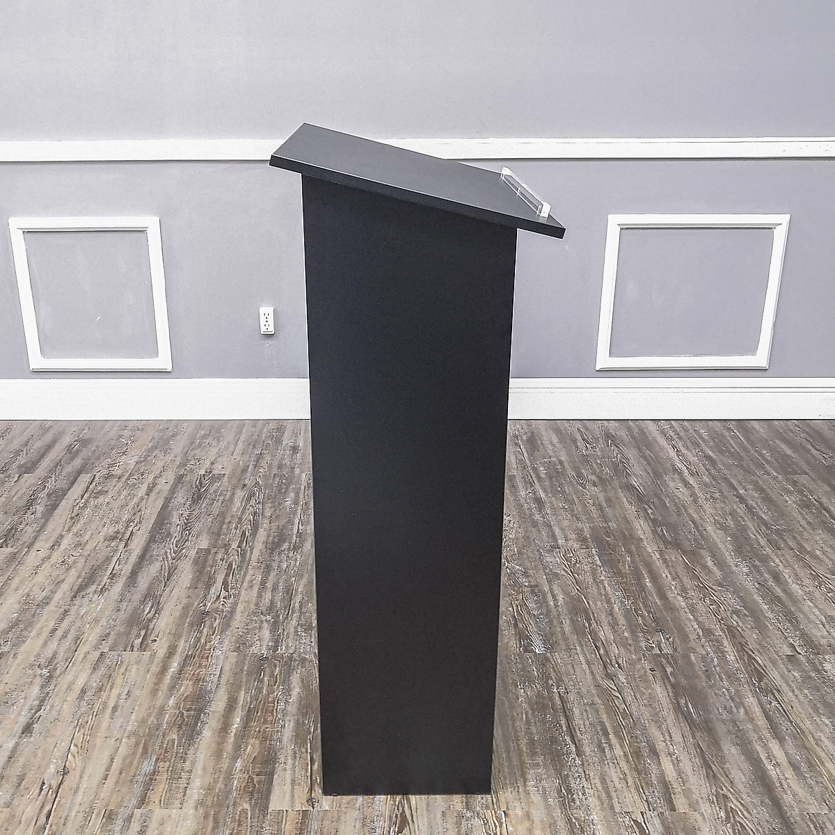 FixtureDisplays® Black MDF Wood Podium Church Pulpit School Lectern Conference Debate Stand 22.83X15.59X44" 10051-BLK