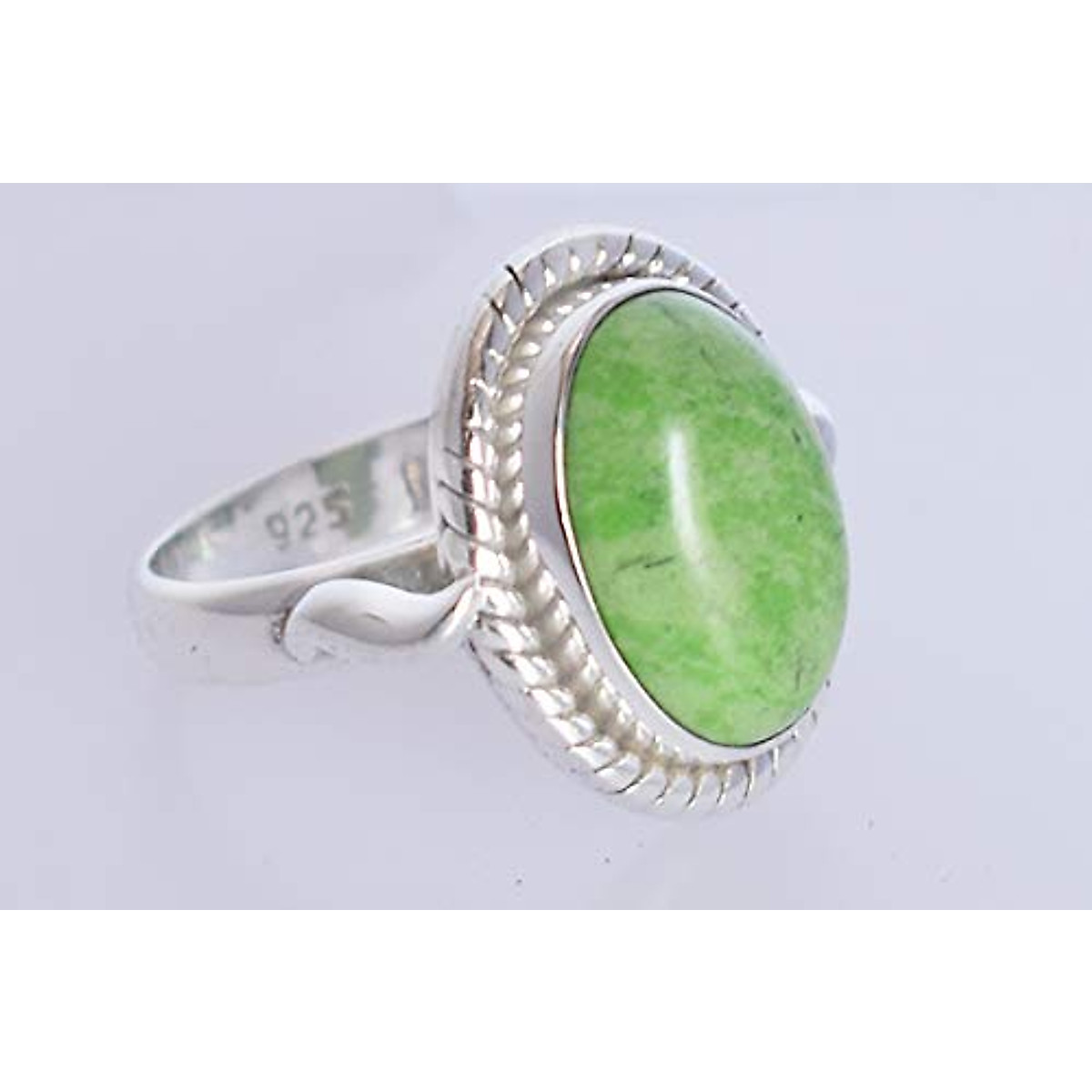 Ravishing Impressions Green Gaspeite Bridal-Wedding Unique Beautiful 925 Sterling Silver Women's Ring
