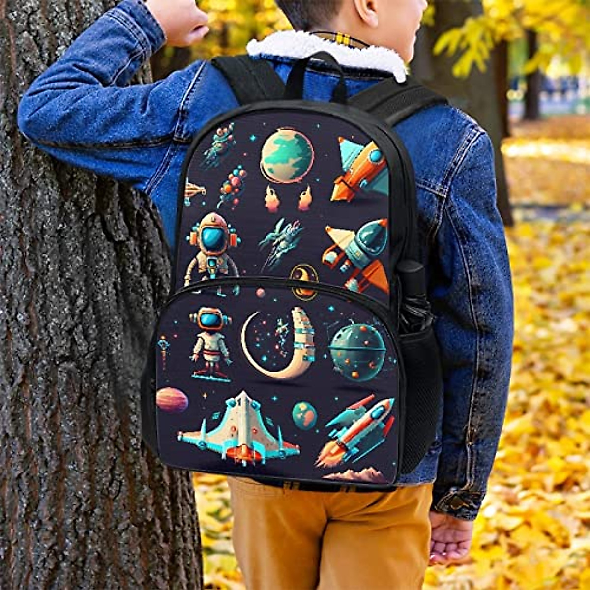 Space Backpack for School Girls Boys Rocket Astronauts Bookbag with Lunch Box 17 Inch Large Laptop Backpack 4 pcs Set