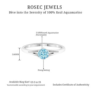 Natural Aquamarine Promise Ring for Women, AAA Quality, Certified March Birthstone Ring - With Jewelry Box, 14K White Gold, Size:US 4.00