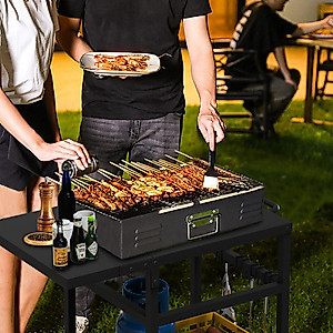 RAXSINYER Double-Shelf Grill Table Outdoor Grill Cart Movable BBQ Table Multifunctional Food Prep Table