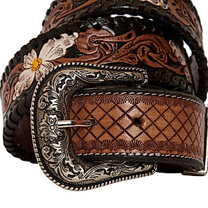 Myra Bag Checkered Brown Hand-Tooled Leather Belt S-4059, Medium