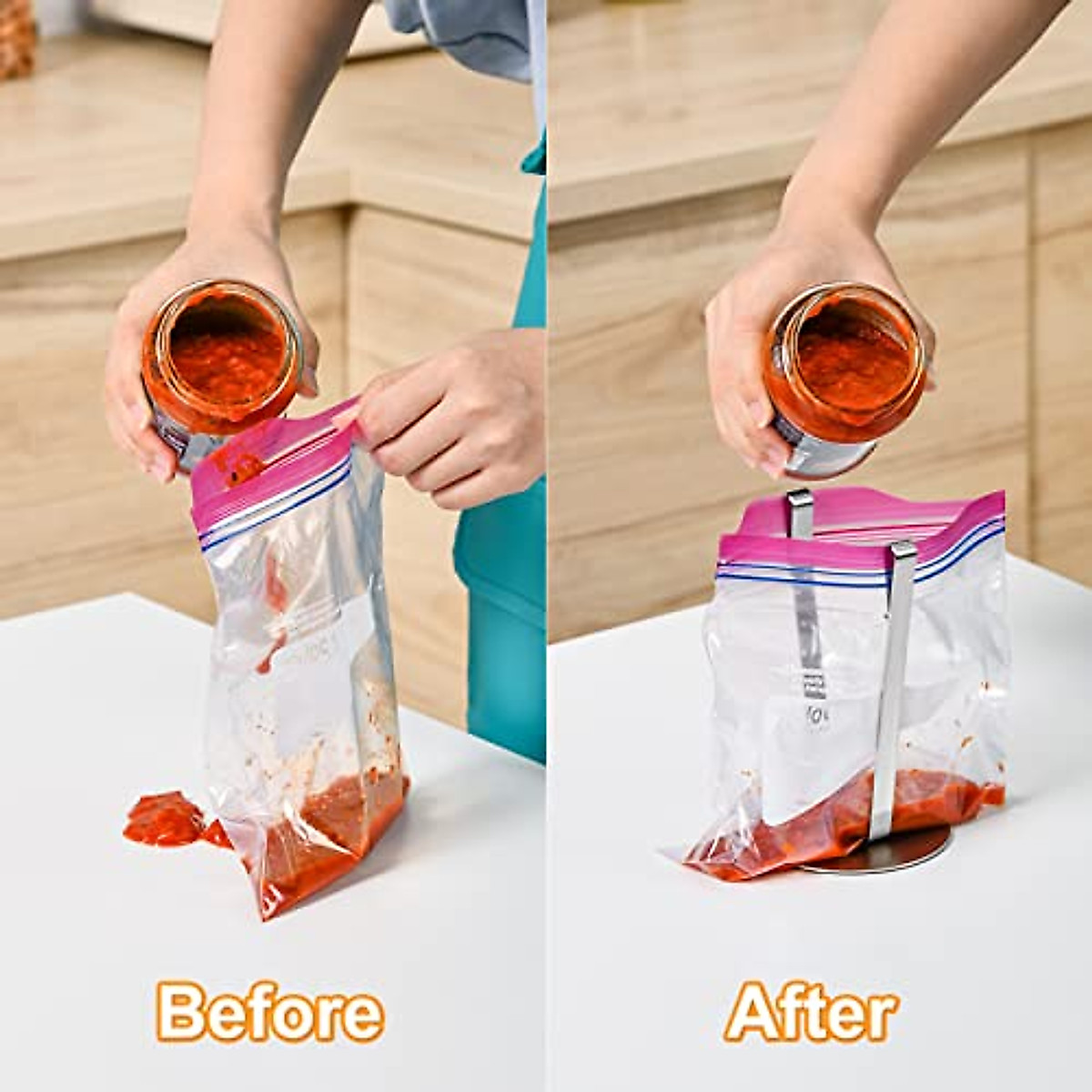 Kinkota Stainless Steel Ziplock Bag Holder for Filling, Food Storage Bag/Plastic Freezer Bag Holder Stand, Meal Planning/Prep Bag Holders, Durable Baggie Holder, 2 Pack